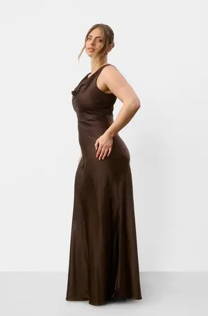 SIX STORIES Cowl Neck Satin Maxi Dress