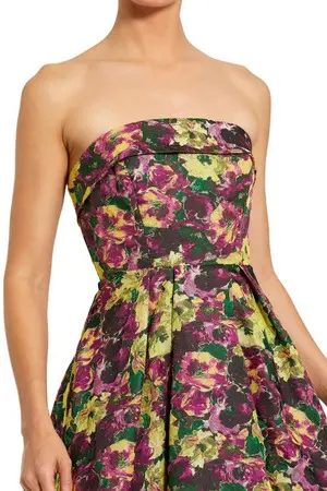 Mac Duggal Strapless Floral Brocade A-line Midi Dress