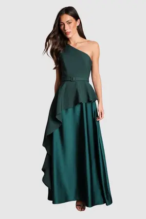 Coast One Shoulder Satin Maxi Dress - Emerald