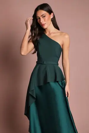 Coast One Shoulder Ruffle Maxi Dress - Emerald