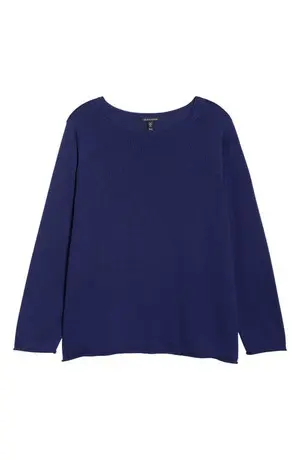 Eileen Fisher Bateau Neck Organic Cotton Blend Sweater