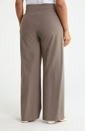 Eileen Fisher High Waist Wide Leg Seamed Pants - Cobblestone