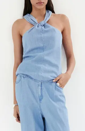 Mango Crossed Strap Denim Top