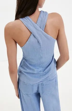 Mango Crossed Strap Denim Top