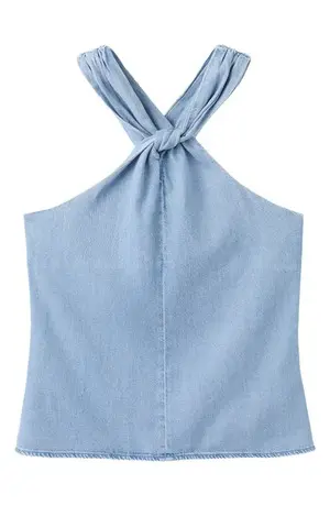 Mango Crossed Strap Denim Top