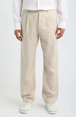 ALEX CRANE Alta Pleated Linen Trousers Bone