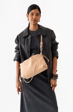 POP UPS BRAND Puff Neoprene Clutch With Chain Strap - Tan
