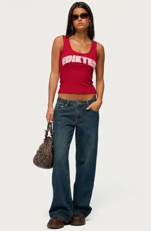 EDIKTED Raelynn Washed Low Rise Baggy Wide Leg Jeans - Twilight-blue