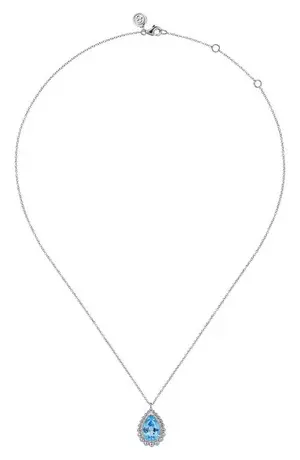 GABRIEL & CO. Pear-shaped Blue Topaz Pendant Necklace With Beaded Halo