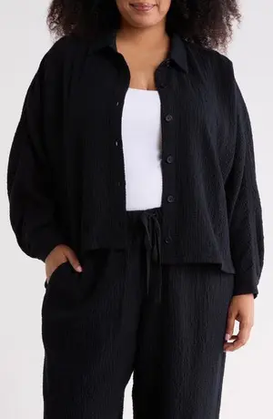 Eileen Fisher Classic Collar Stretch Organic Cotton Jacket - Black