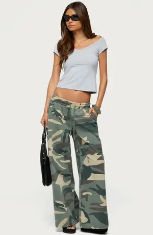 EDIKTED Allen Camo Wide Leg Sweatpants