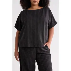Eileen Fisher Print Bateau Neck Top - Blkwh