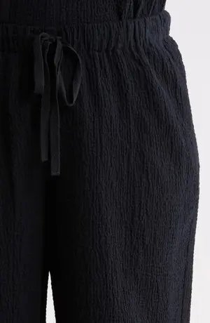 Eileen Fisher Crinkled Organic Cotton Drawstring Wide Leg Pants - Black