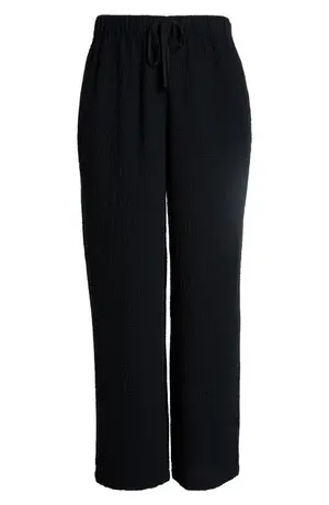 Eileen Fisher Crinkled Organic Cotton Drawstring Wide Leg Pants - Black