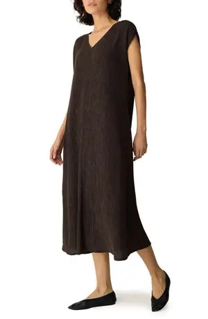 Eileen Fisher V-neck Crinkle Midi Dress