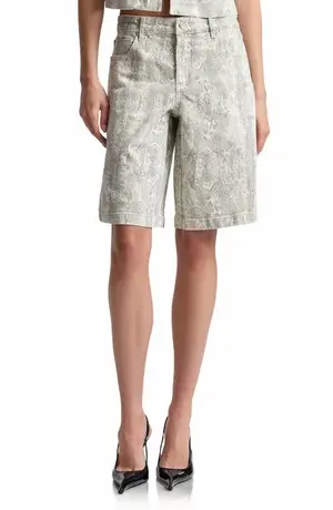 Avec Les Filles Faux Snakeskin Long Board Shorts - Ecru Python