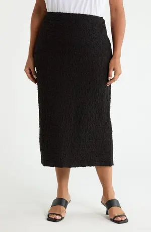 Eileen Fisher Crinkled Organic Cotton Blend Midi Skirt - Black