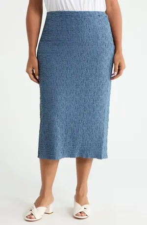 Eileen Fisher Crinkled Organic Cotton Blend Midi Skirt - Cldsp