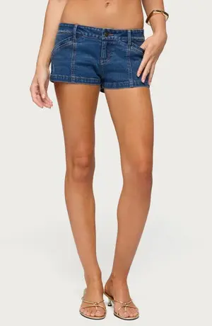 EDIKTED Low Rise Denim Shorts With Contrast Stitching