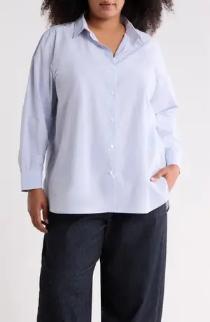 Eileen Fisher Striped Organic Cotton Shirt - Dolphin