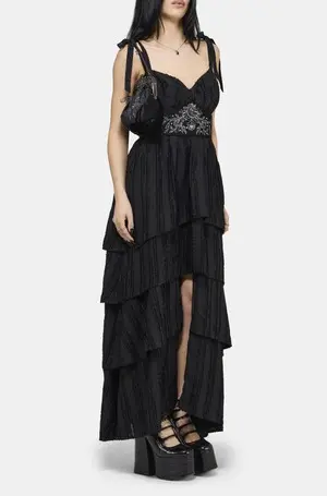DISTURBIA Acantha Tiered Front Split Maxi Dress