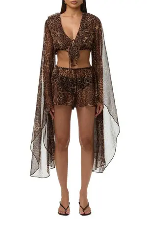 Naked Wardrobe Leopard Print Ruffle Tie Crop Top - Spotted Leopard
