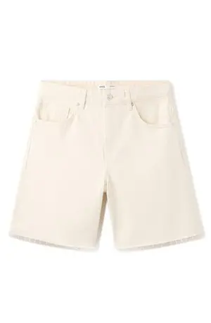 Mango Low Rise Straight Leg Denim Bermuda Shorts - Ecru