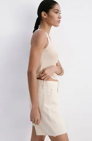Mango Low Rise Straight Leg Denim Bermuda Shorts - Ecru