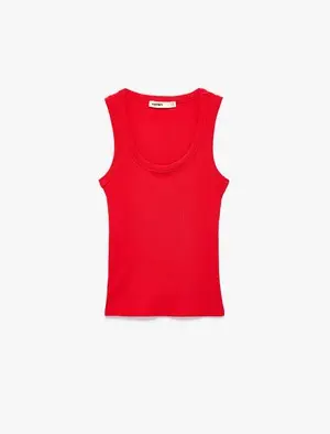 Koton Scoop Neck Ribbed Cotton Tank Top