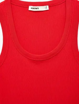 Koton Scoop Neck Ribbed Cotton Tank Top