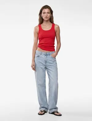 Koton Scoop Neck Ribbed Cotton Tank Top - Red