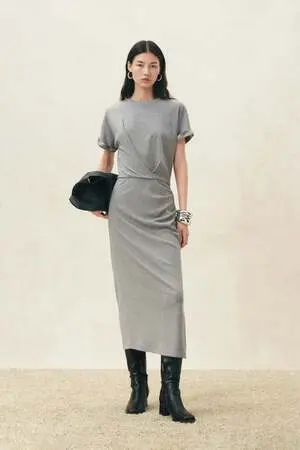 Fabrique Clara Cotton T-shirt Dress With Plaid Hem - Grey