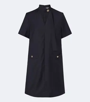 Moncler Tie-neck Virgin Wool Minidress - Blue