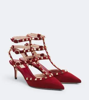 Valentino Garavani Rockstud Suede Pumps - Red