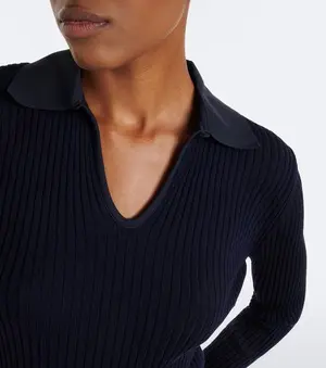 JIL SANDER Cutout Ribbed-knit Wool Polo Sweater