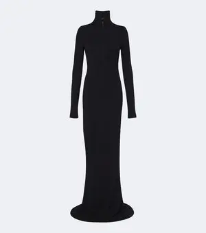 MUGLER Turtleneck Wool-blend Jersey Maxi Dress - Black