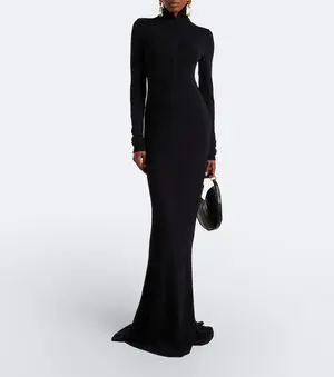 MUGLER Turtleneck Wool-blend Jersey Maxi Dress