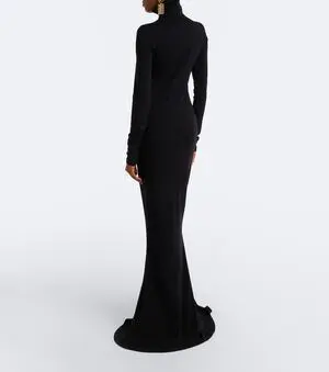 MUGLER Turtleneck Wool-blend Jersey Maxi Dress
