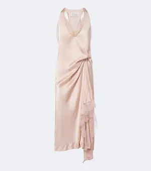 MAISON MARGIELA Gathered Lace-trimmed Satin Slip Dress - Pink