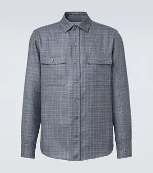 Agnona Checked Wool, Silk, And Linen Shirt - Blue