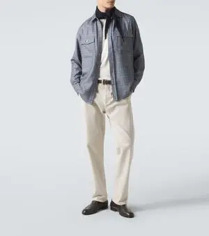 Agnona Checked Wool, Silk, And Linen Shirt