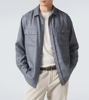 Agnona Checked Wool, Silk, And Linen Shirt