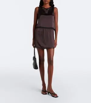LESET Lace-trimmed Satin Miniskirt - Brown