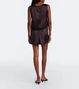 LESET Lace-trimmed Satin Miniskirt - Brown
