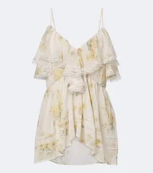 XU ZHI Floral Lace-trimmed Top