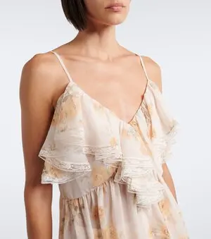 XU ZHI Floral Lace-trimmed Top