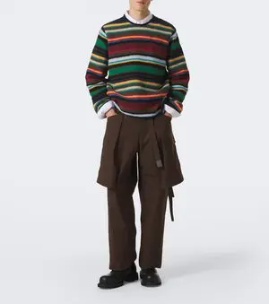 Sacai Striped Wool-blend Crewneck Sweater