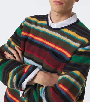 Sacai Striped Wool-blend Crewneck Sweater