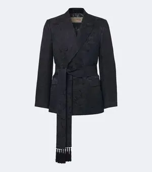 Valentino Garavani Belted Linen And Silk Jacquard Blazer - Blue