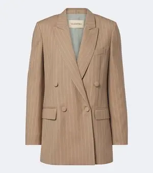 Valentino Garavani Pinstripe Virgin Wool Double-breasted Blazer - Beige